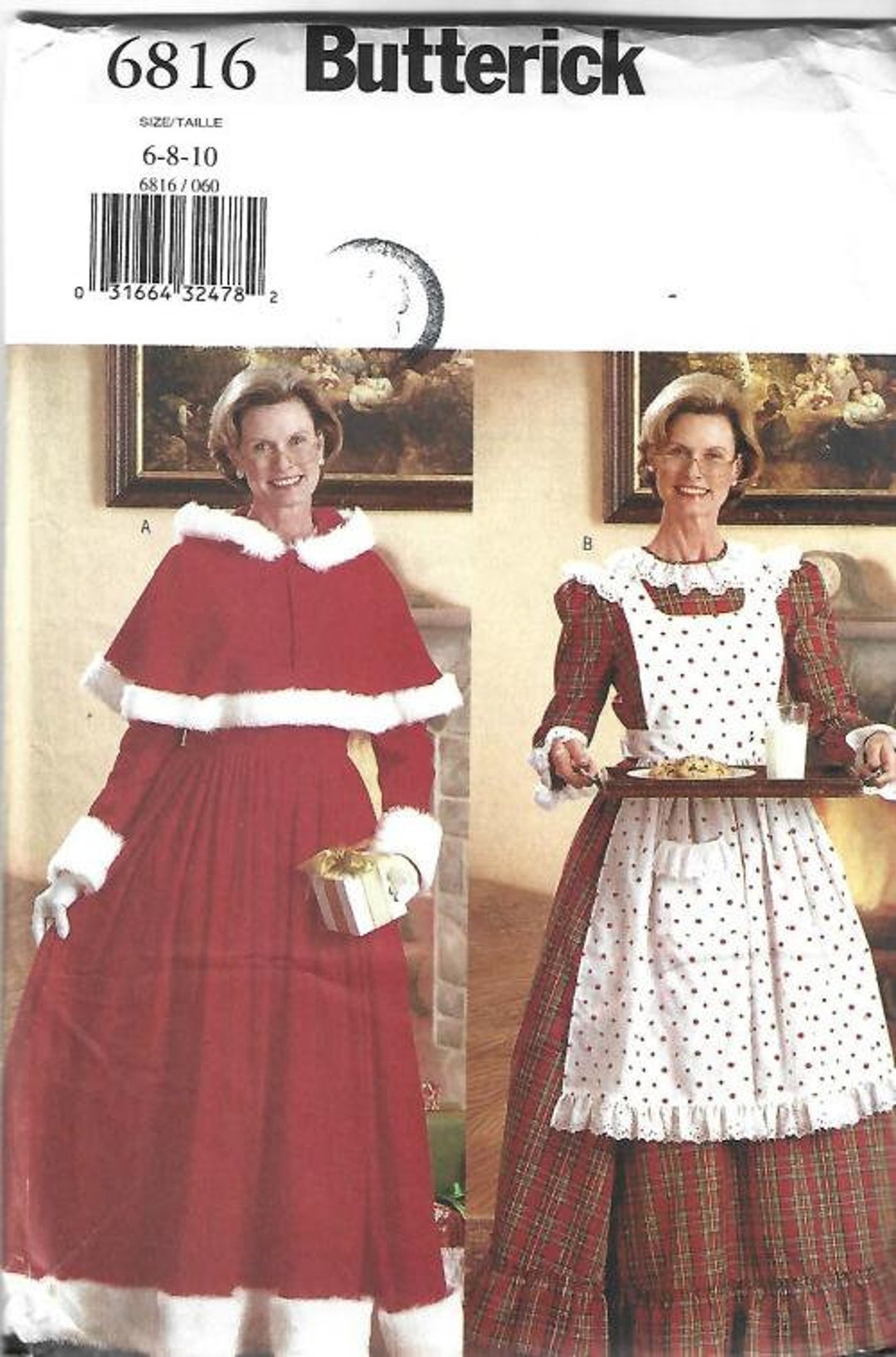 Butterick 6816 Mrs. Claus Mrs. Santa Claus Dress and Cape Christmas ...