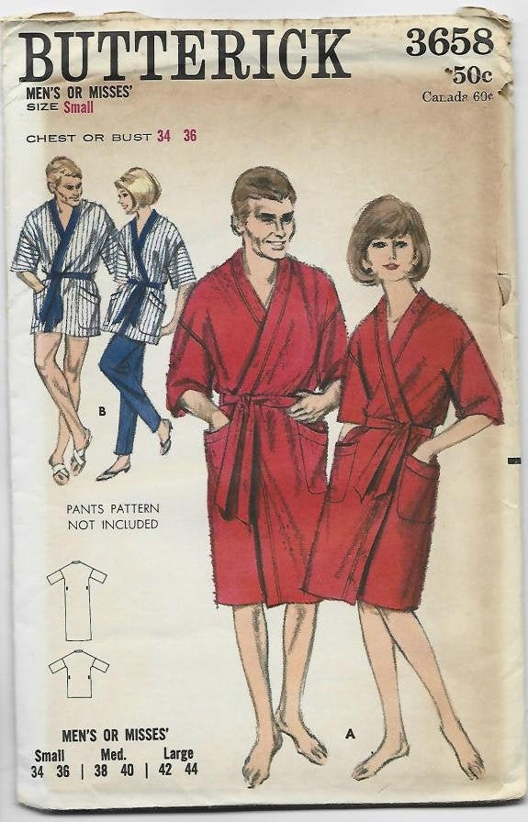 Butterick 3658 UNCUT FF 1960s Robes Women's or Men's Two Lengths Elbow ...