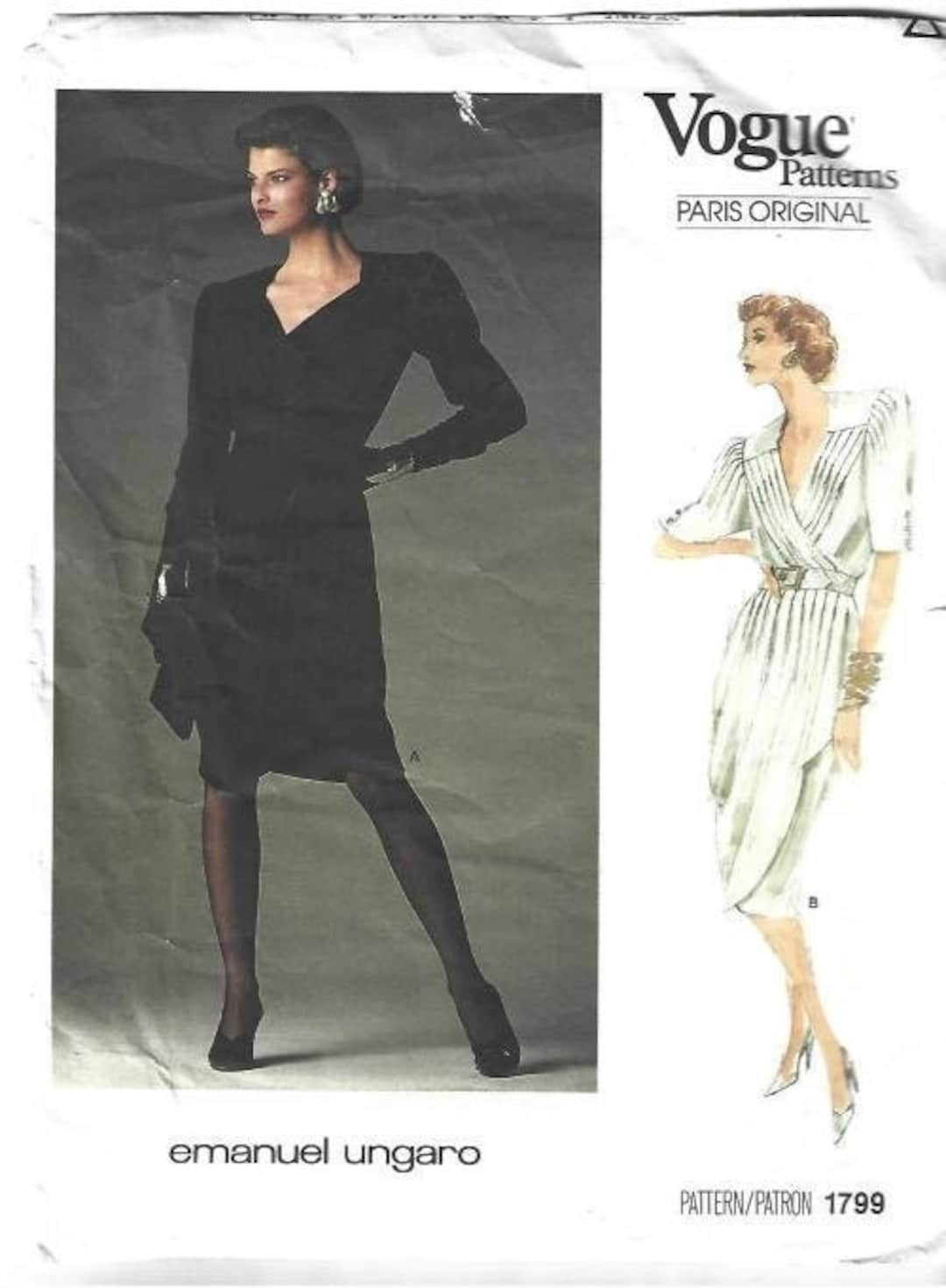 Vogue 1799 1980s Ungaro Cocktail Straight Wrap Dress Elbow or Long ...