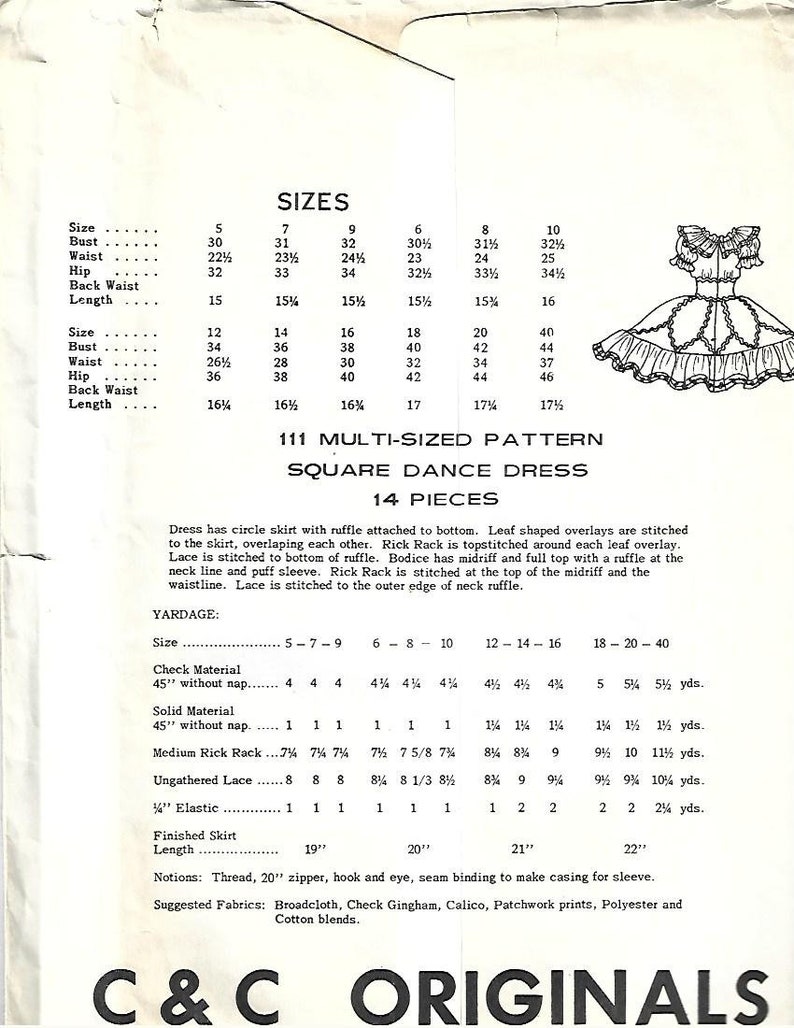 1970s Square Dance Dress Sewing Pattern Circle Skirt C & C - Etsy