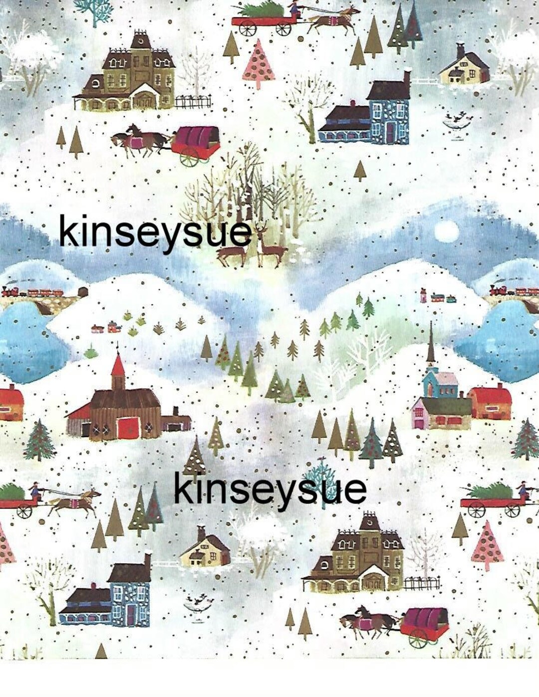 1960s Snowtown by Norcross Houses Barn Deer Wagon Snow With Matching ...