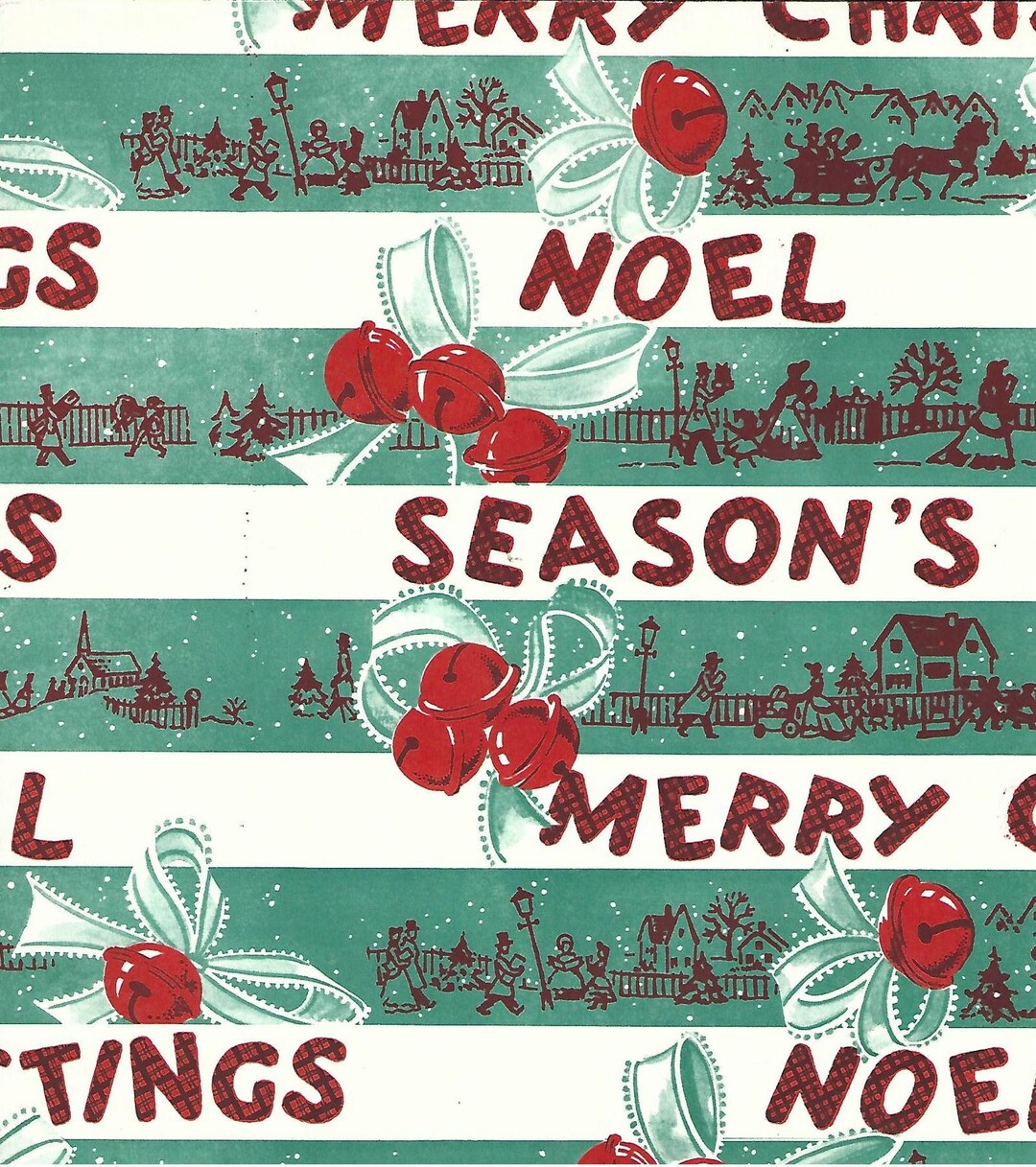 Vintage 1940s-1950s Christmas Wrapping Paper Season's Greetings Merry ...
