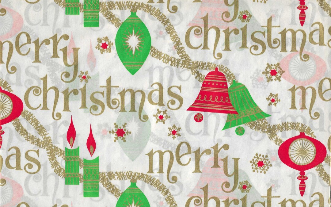 1940s Vintage Christmas Wrapping Paper/tissue Paper Ornaments Candles ...
