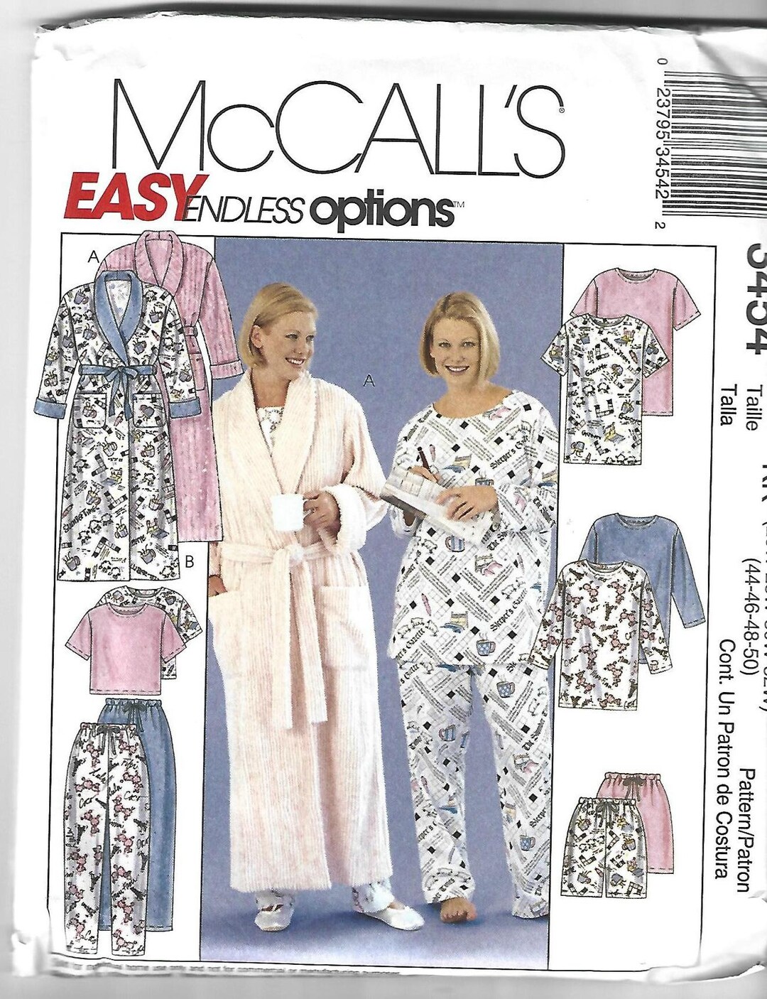 Plus Size Robe Tunic Top Pants & Shorts Mccall's 3454 UNCUT FF Bust 48 ...