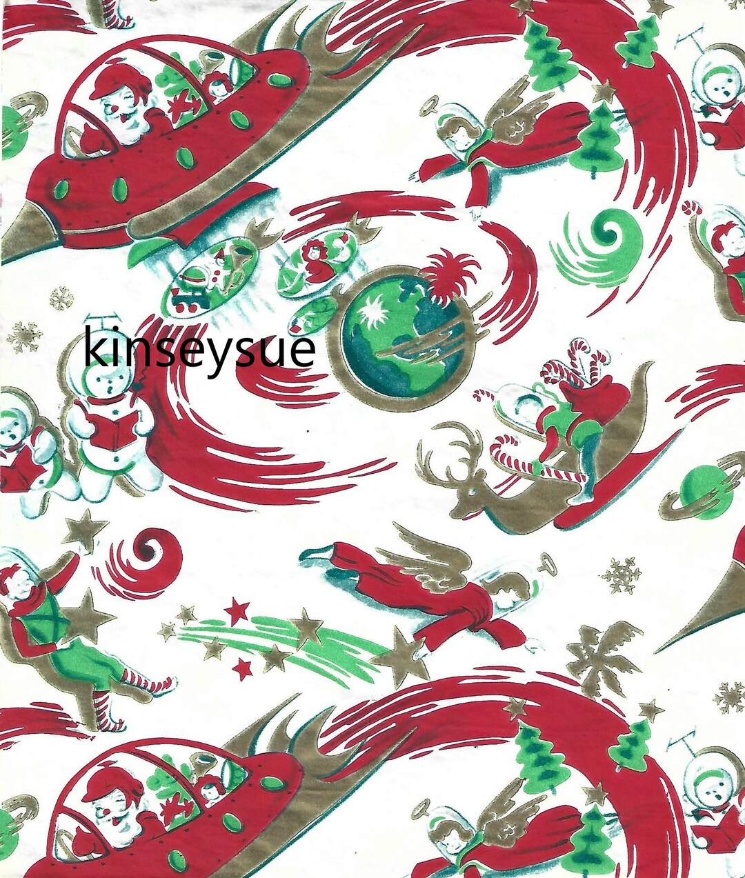 1940s - 1950s Vintage Christmas Wrapping Paper/tissue Paper Santa in ...