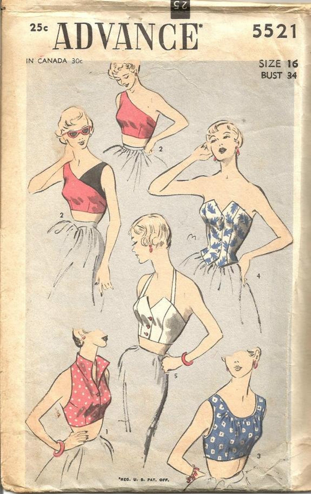 Advance 5521 1950s Bombshell Rockabilly Tops Halter Top One Shoulder ...