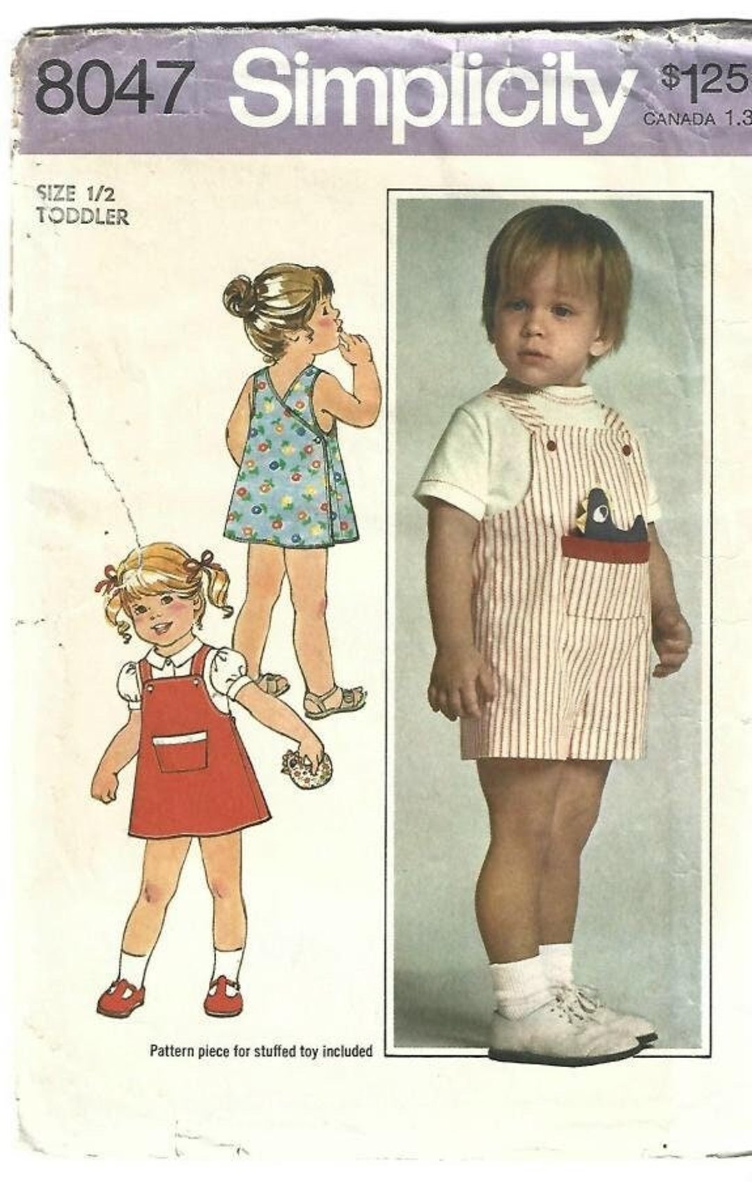 1970s Simplicity 8047 Toddlers Back Wrap Dress Jumper Overalls & Toy ...