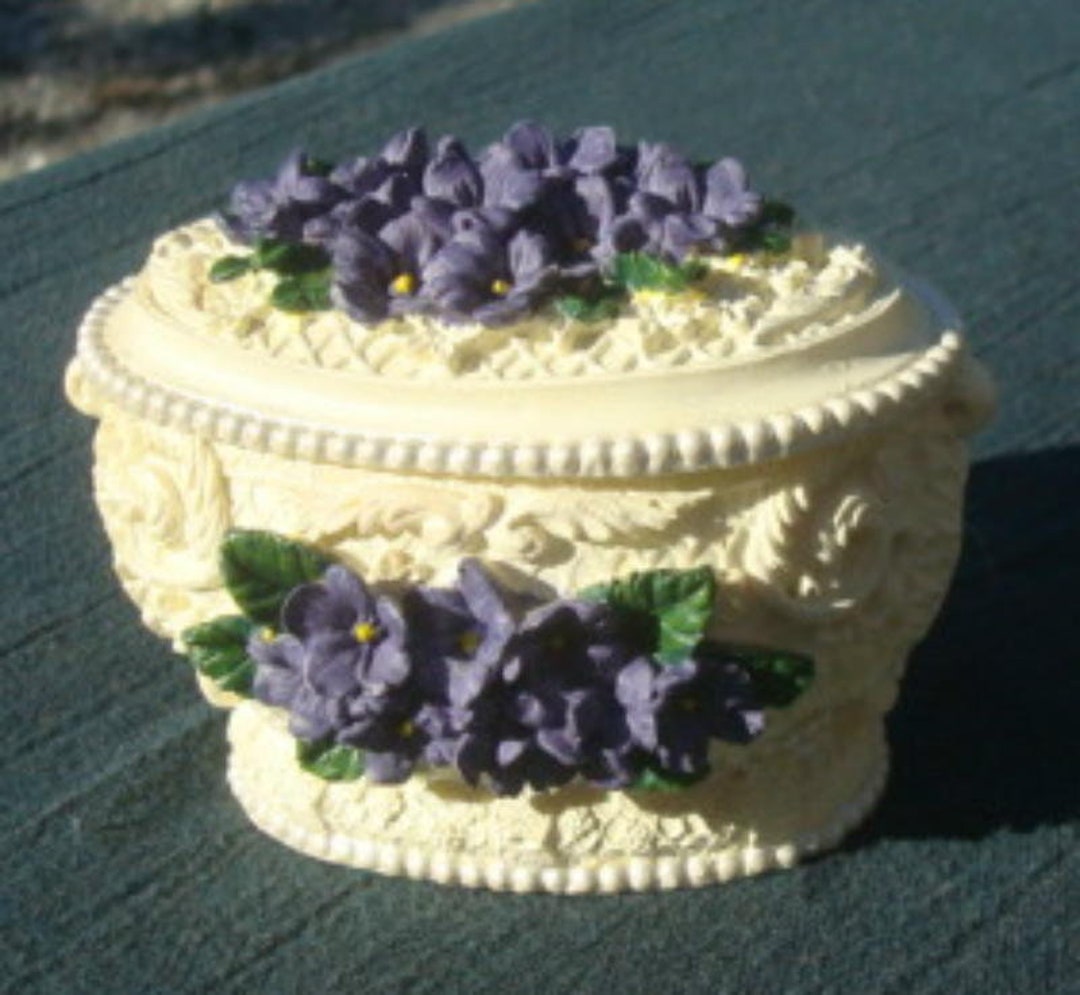 Vintage Trinket Box With Lid Done in Relief Violets Pearl Trim - Etsy