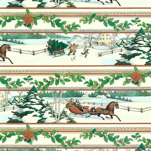1987 Hallmark Christmas Wrapping Paper Winter Scene One Horse Open ...