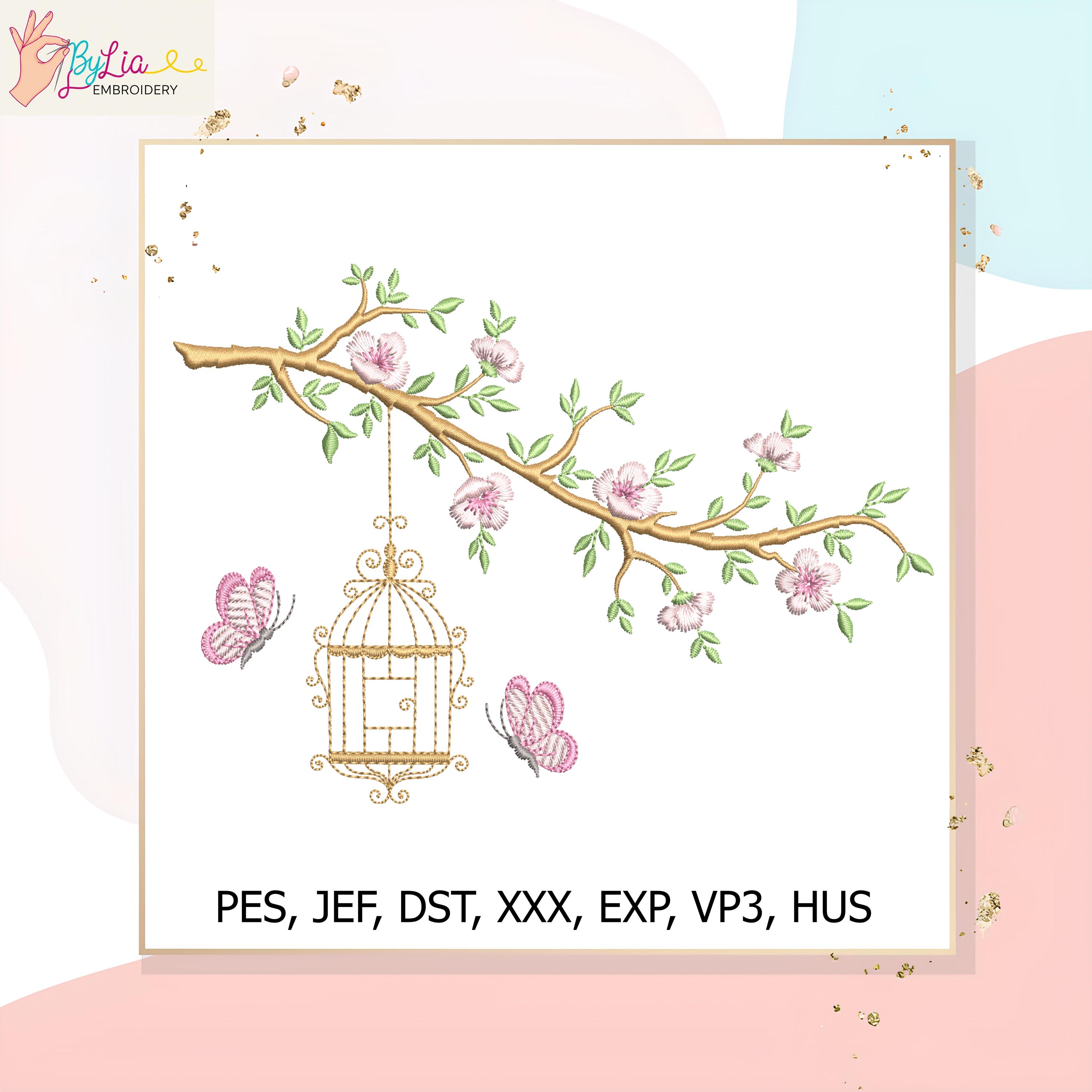 Machine Embroidery Design – Cage in Cherry Blossom Tree With ...