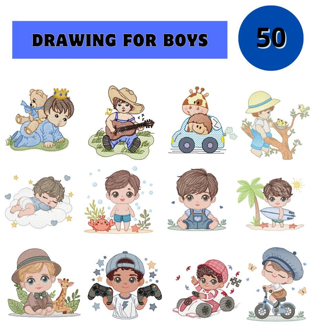 Cute Boys Embroidery Designs Set | 50 Adorable Boy Patterns | Baby Boy ...