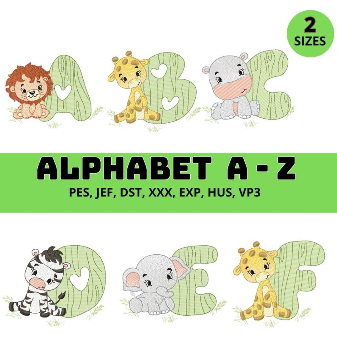 Safari Animals Alphabet Embroidery Design A-Z | Cute Jungle Letters ...