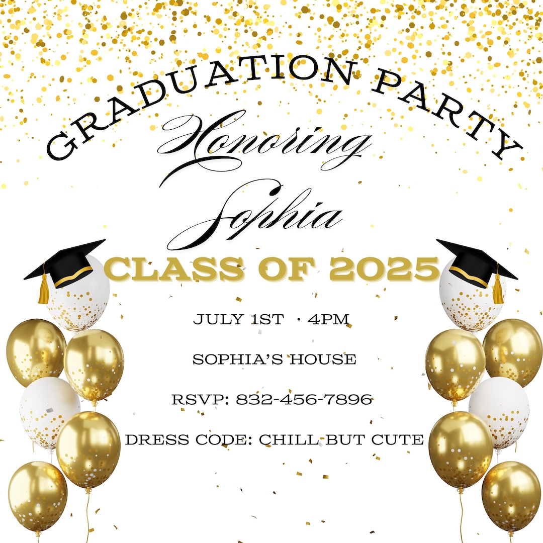 Editable Graduation Party Invitation Canva Template | Gold & Black ...