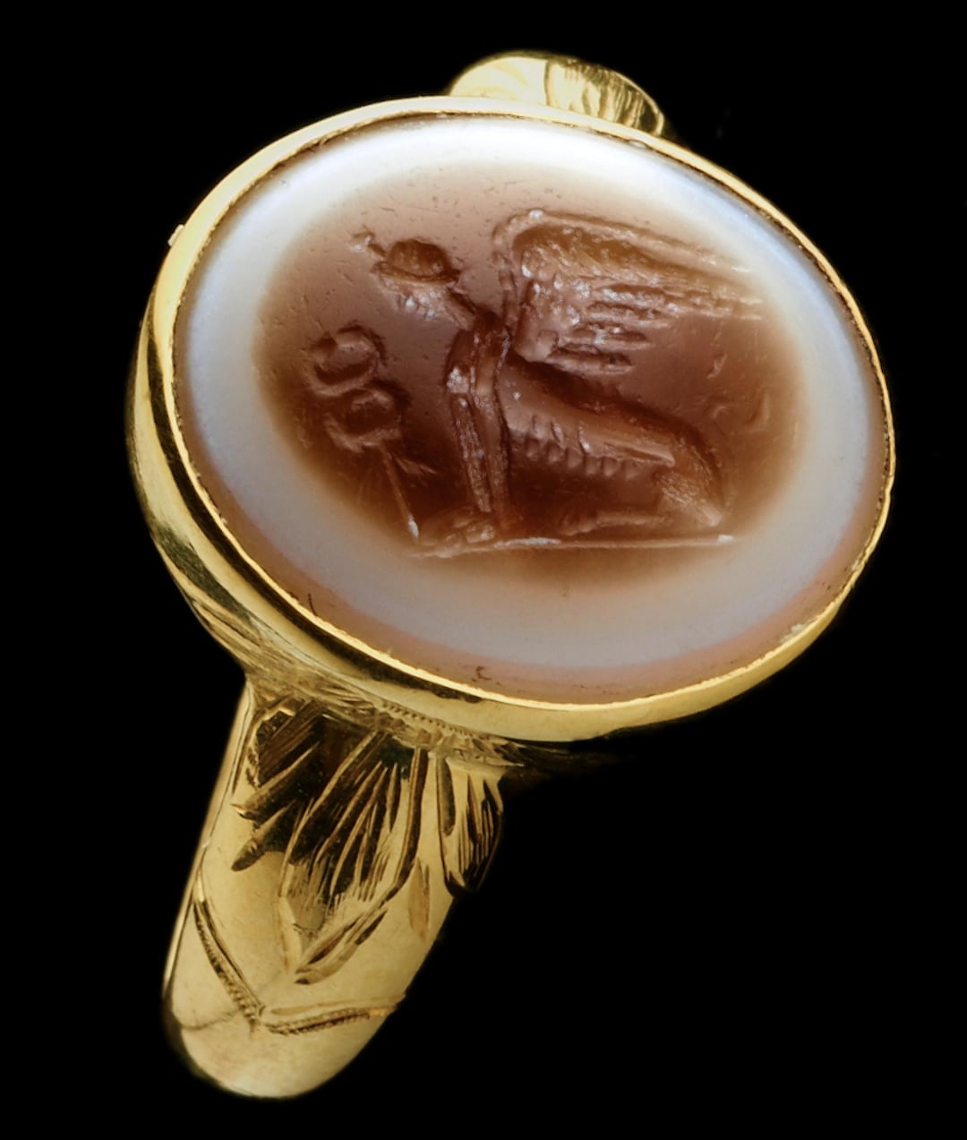 A 19th Century Gold Chiseled Signet Ring Set With a Roman Sardonyx ...