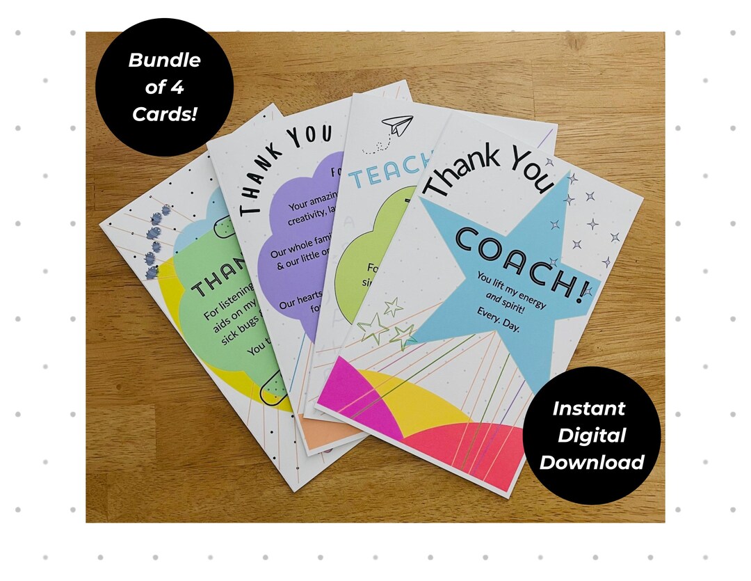 School Thank You Cards Printable Bundle | 1 Teacher, 1 Coach, 1 Nurse ...