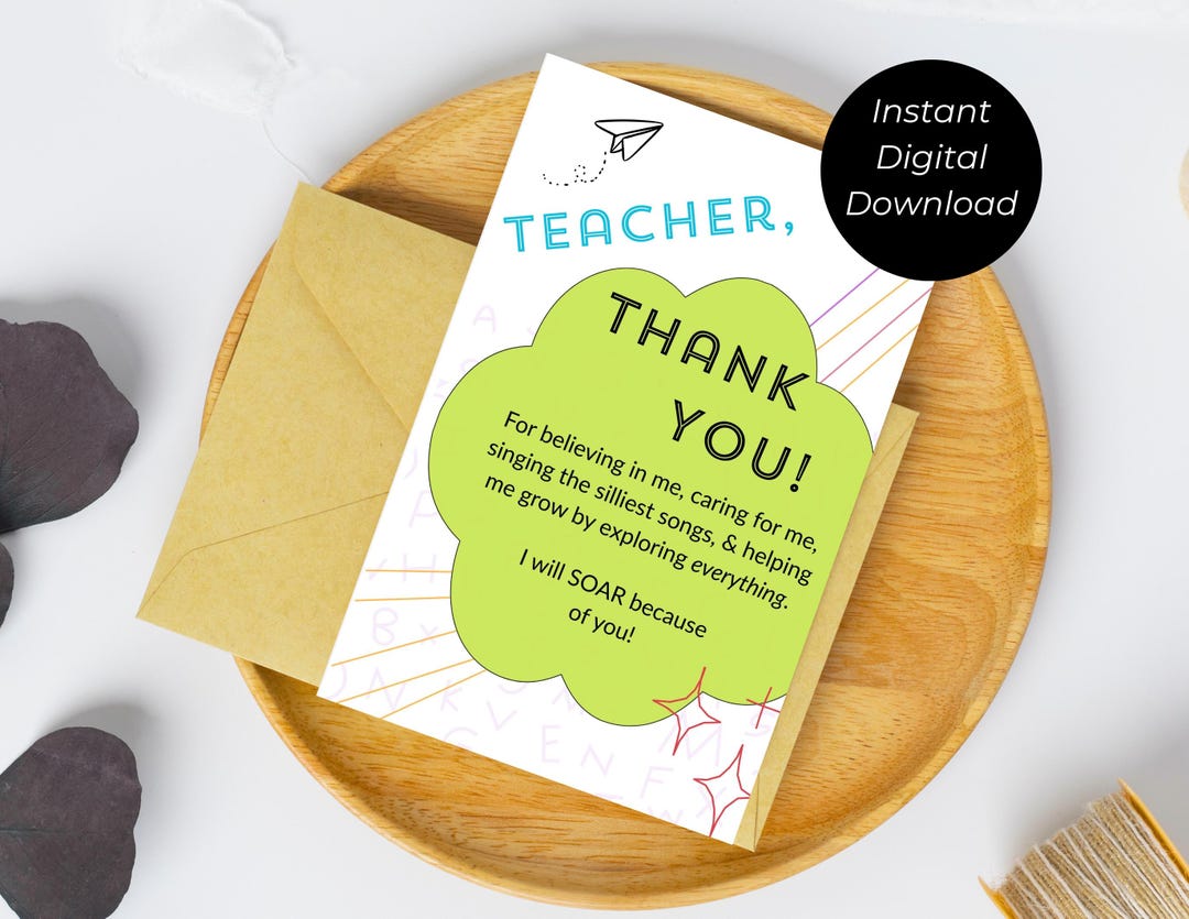 Teacher Appreciation, Thank You Card Printable: Greeting Card (blank ...