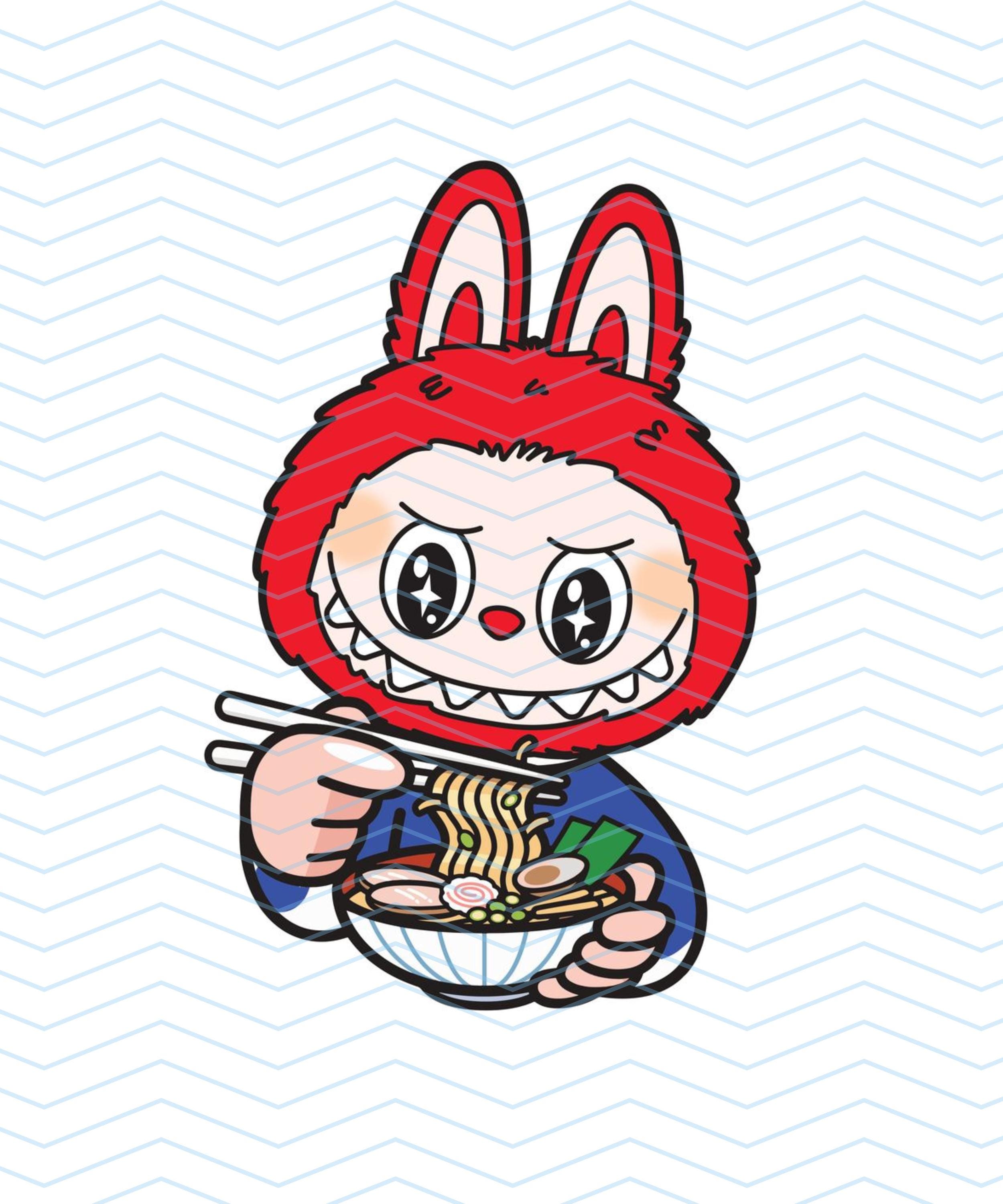 Labubu Eating Ramen PNG , Cute Kawaii Bunny Clipart , Funny Food ...