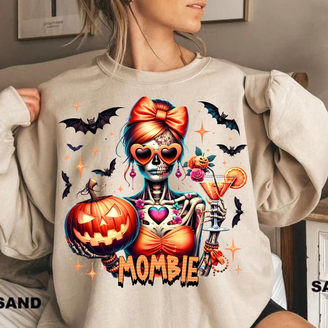 Mombie Halloween PNG: Spooky Mom Skeleton With Pumpkin Cocktail ...