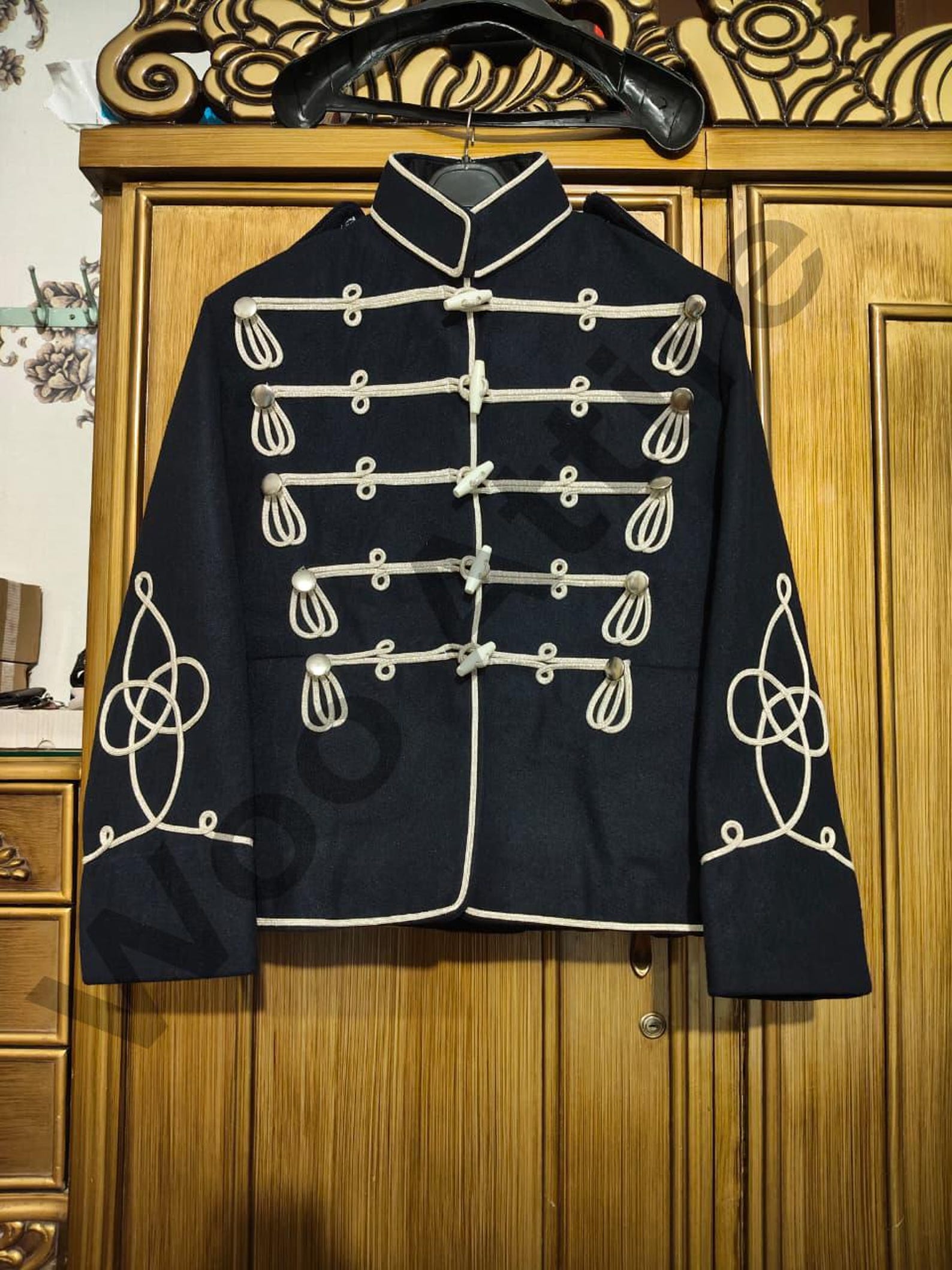 Men's Black Prussian Hussar Jacket Attila Tunic Military Coat ...