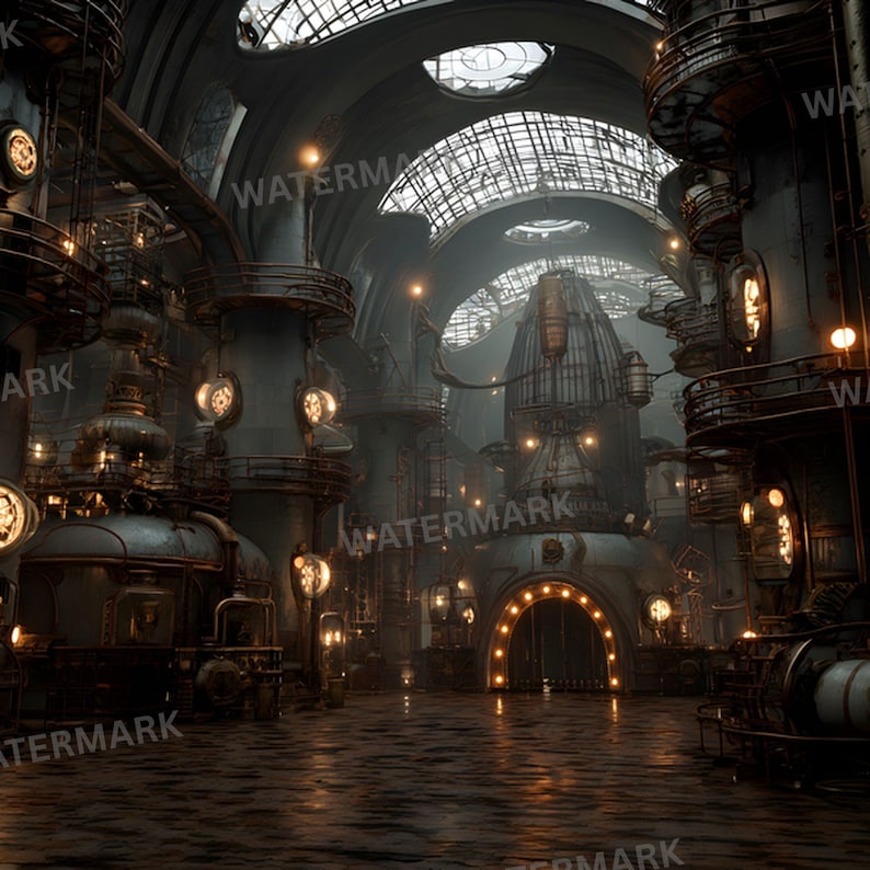 Steampunk Factory Hall Digital Backdrop: Industrial Photography Scene ...