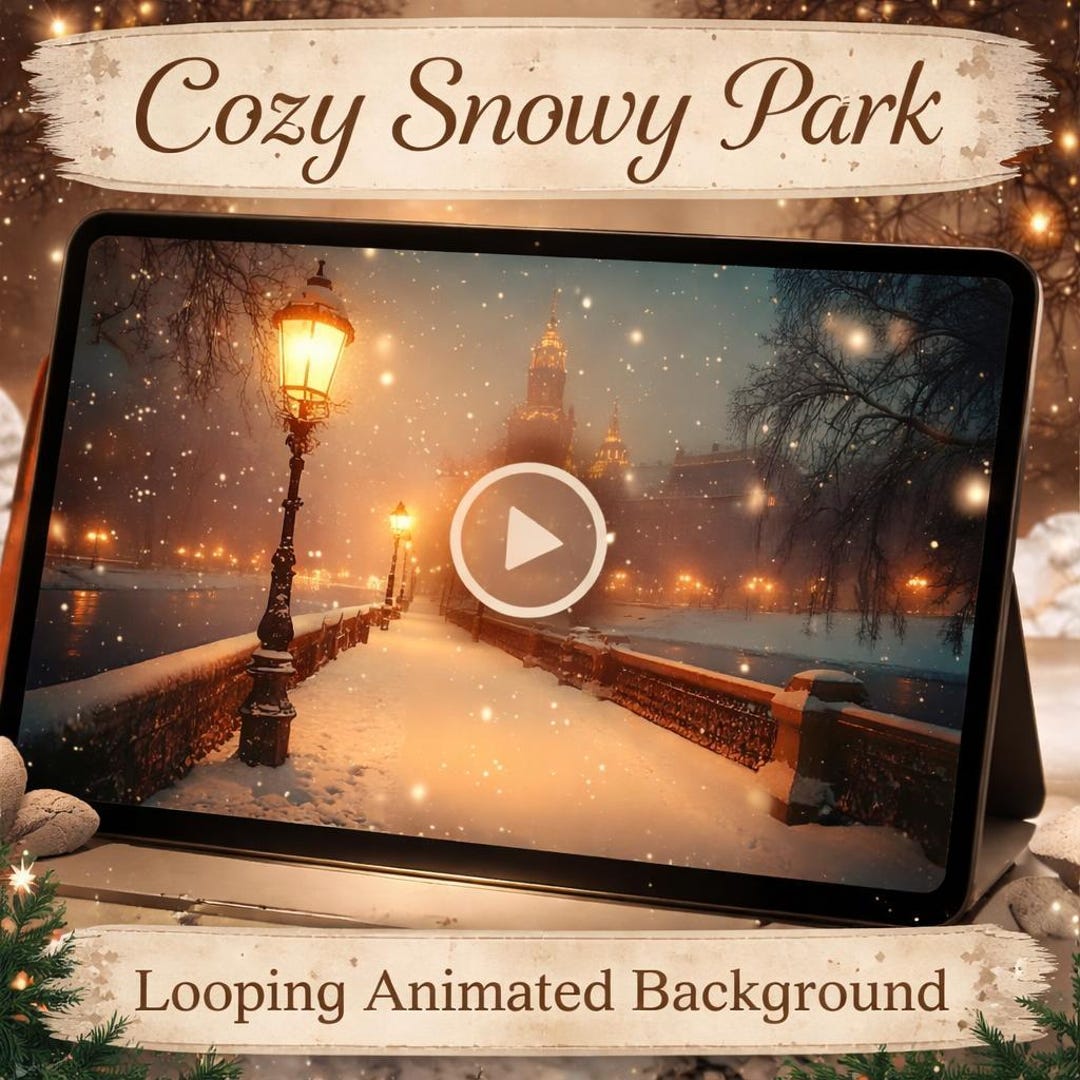 Cozy Snowy Park Looping Animated Background | Winter Street Ambiance ...