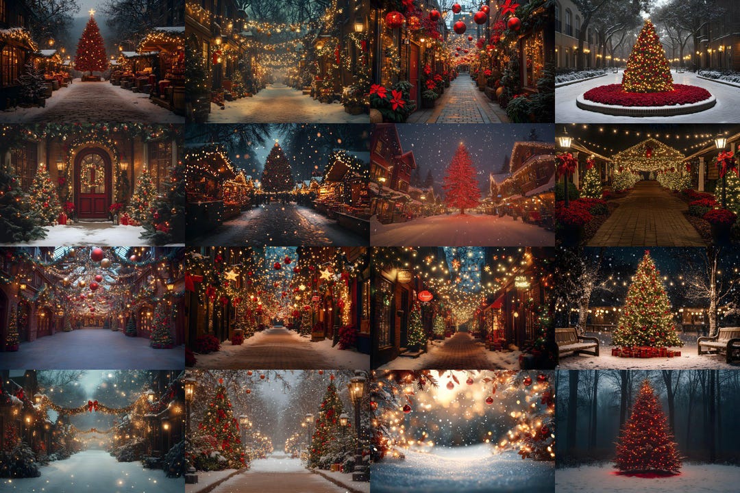 100 Classic Christmas Digital Backdrops, Traditional Winter Village ...