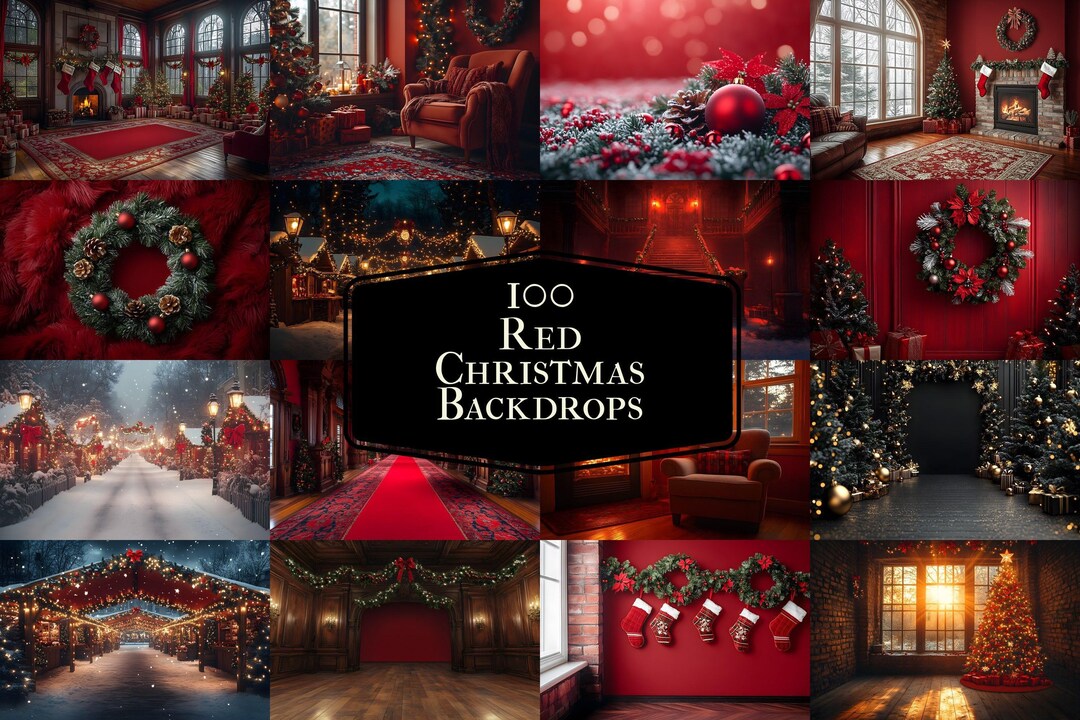 100 Red Christmas Backdrops | Warm Cozy Holiday Scenes | Festive Red ...