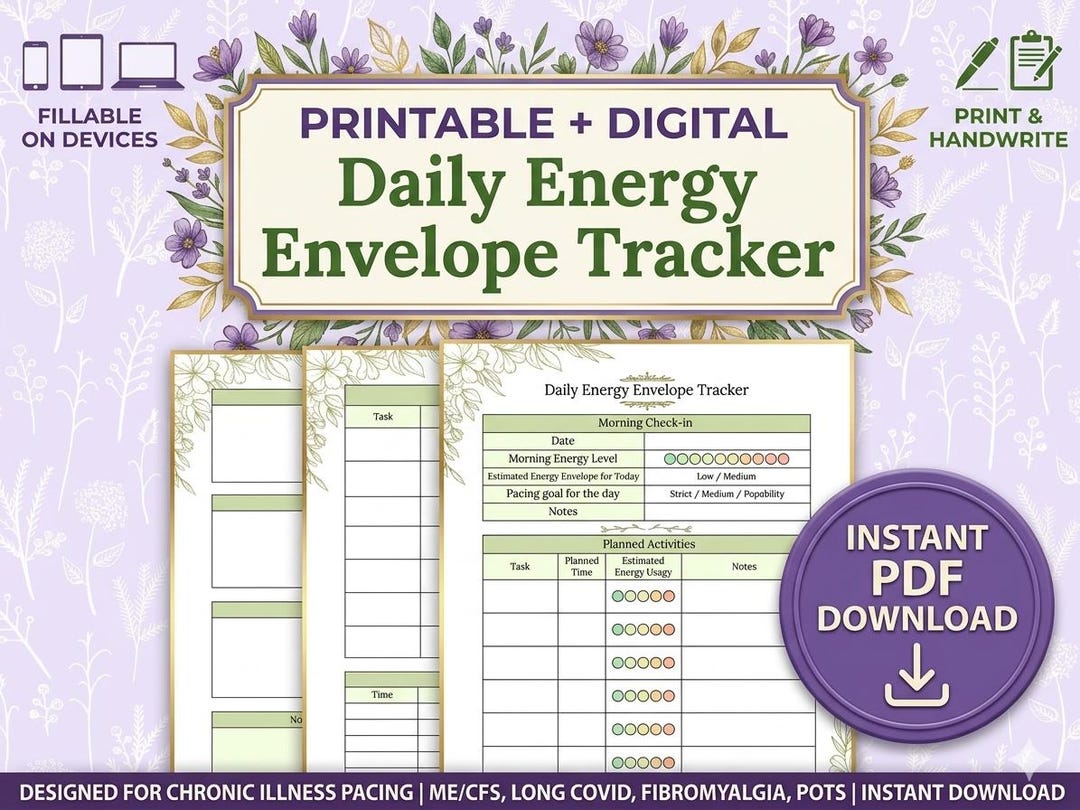 Ultimate Daily Energy Envelope Tracker | Fillable Pdf for ME/CFS Pacing ...
