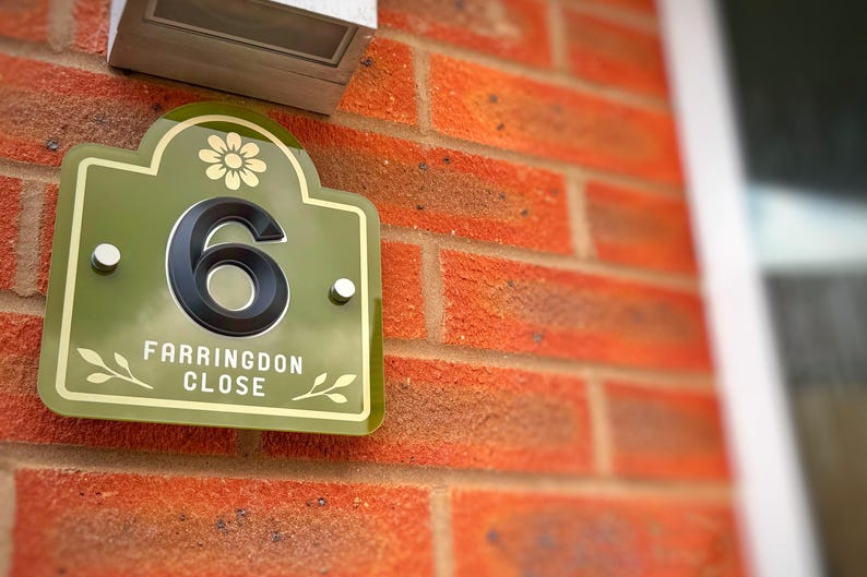 Olive Green House Number Sign: Vintage Floral, Black 3D Lettering - Etsy