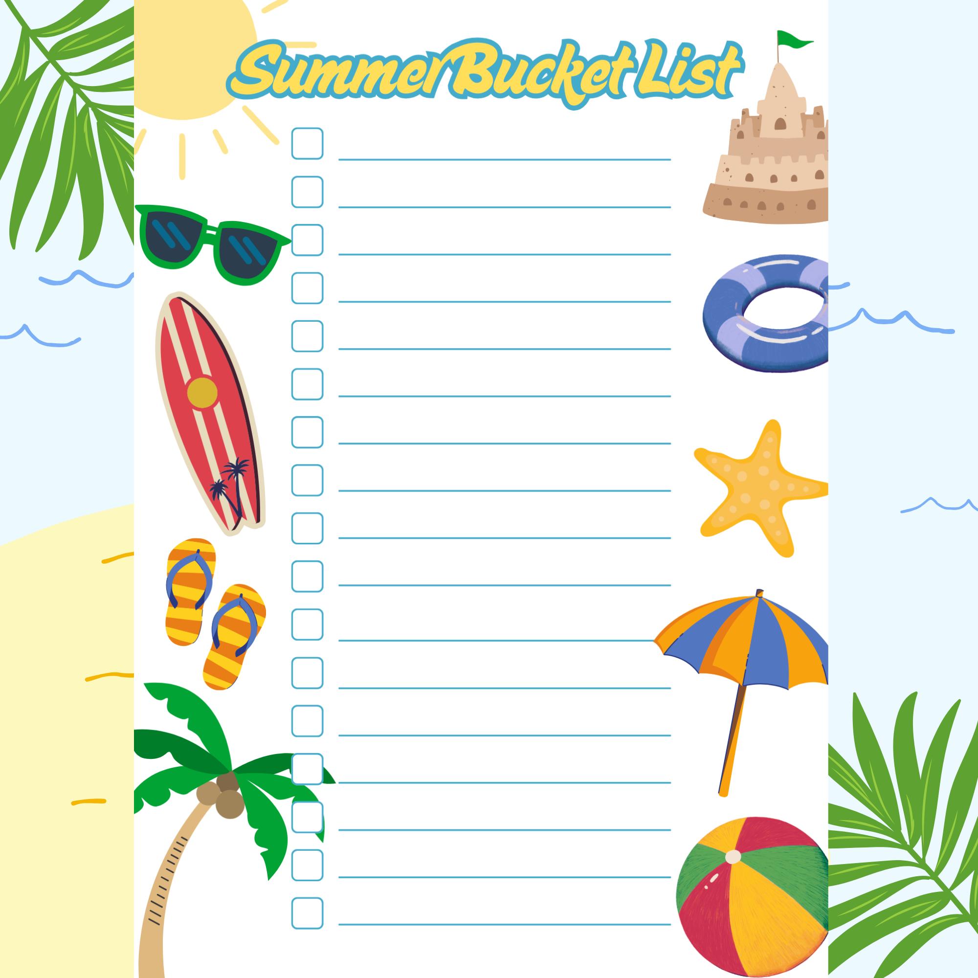 Printable Summer Bucket List: Fun Family Activities (canva Template) - Etsy