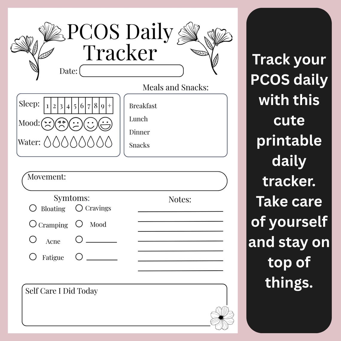 PCOS Daily Tracker for Symptoms PCOS Log Self Care PCOS for Her Track ...