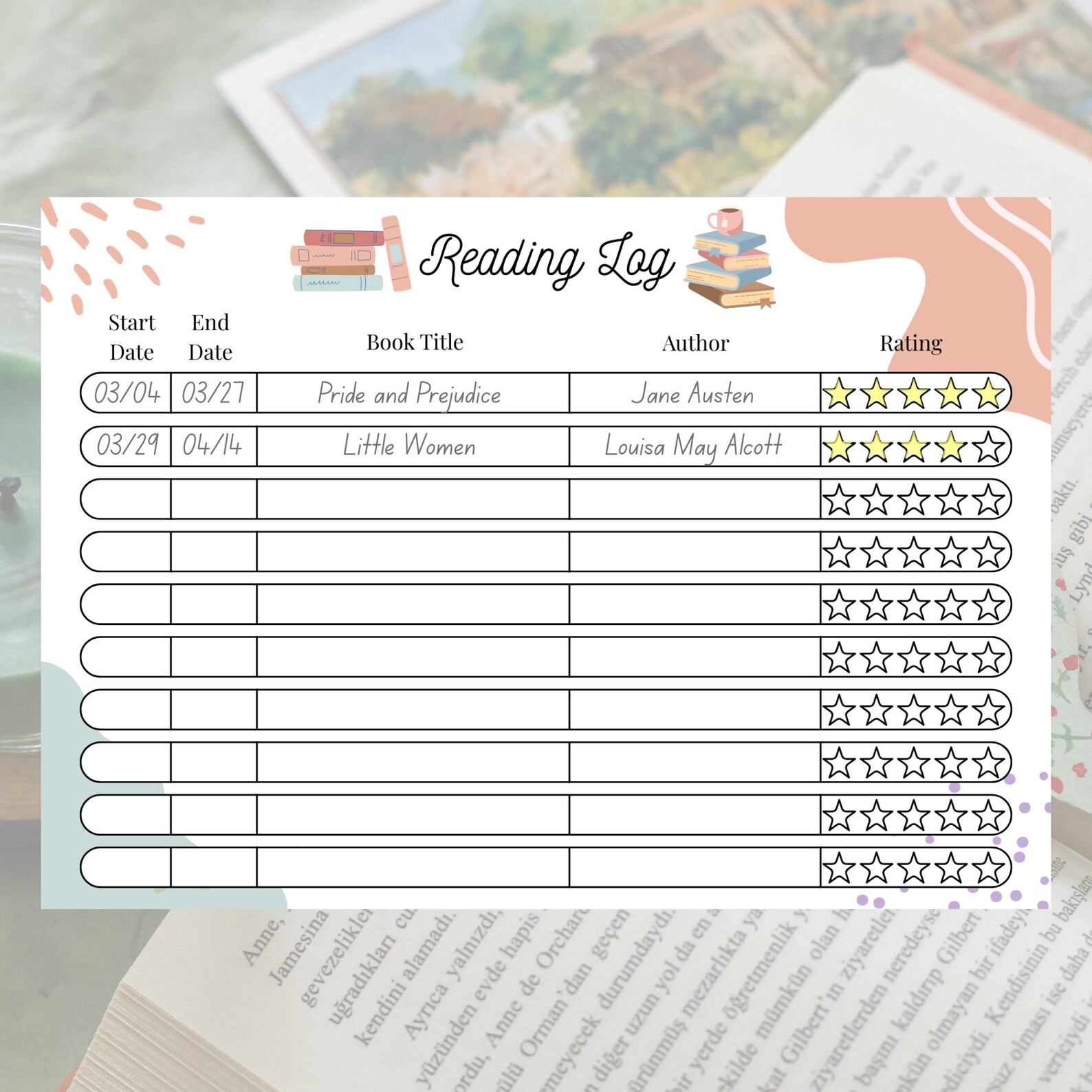 Digital Reading Log: Printable Book Tracker (canva Template) - Etsy