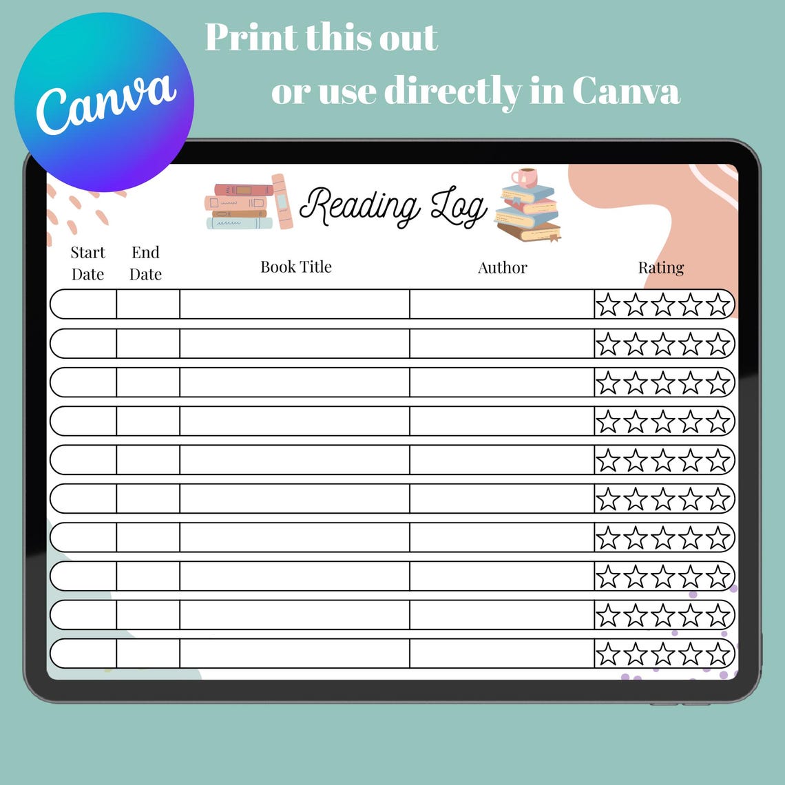 Digital Reading Log: Printable Book Tracker (canva Template) - Etsy