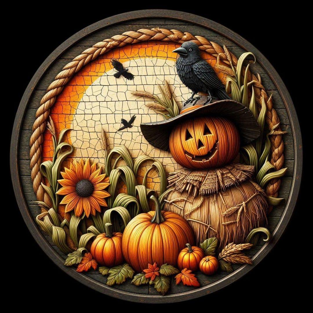 Fall Scarecrow With Pumpkins Digital Png File for Download - Etsy