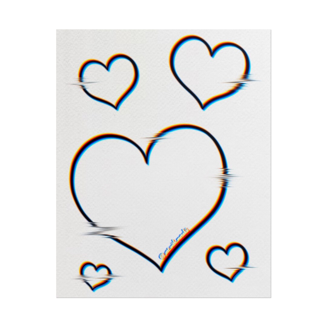 Glitched Heart Pattern Rolled Poster | Distorted Hearts Wall Art - Etsy