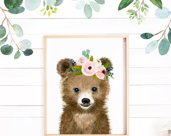 Nursery Decor Wall Art Watercolor Teddy Bear Forest Animals - Etsy