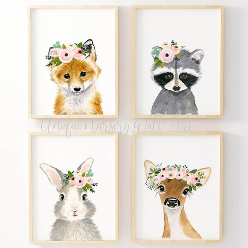 Blush Flower Crown Animal Prints Set of 6 Printable Wall Art | Etsy