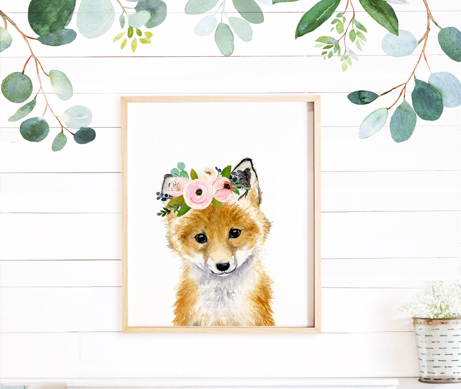 Fox Nursery Print Woodland Nursery Decor Flower Crown Fox - Etsy