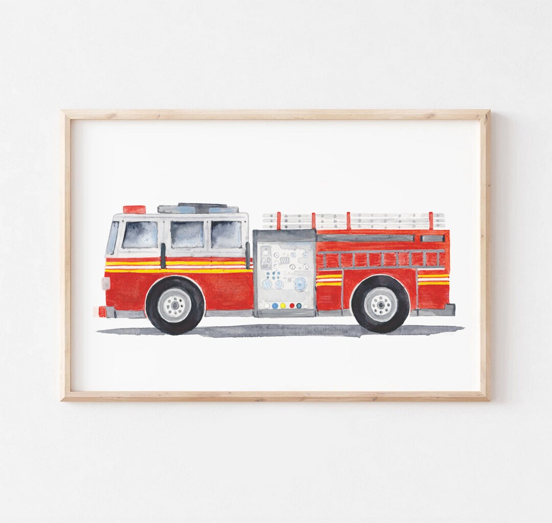 Fire Truck Art Print, Fire Truck Poster, Vehicle Prints, Boys Room Wall ...