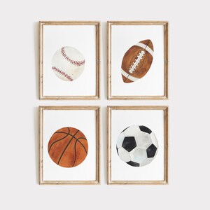 Watercolor Sports Wall Art, Set of 4 Sports Ball Prints, Kid Sports ...