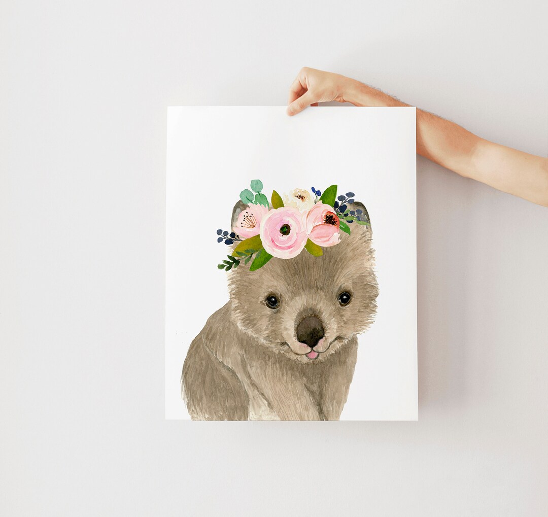 Wombat Nursery Print , Flower Crown Wombat, Nursey Prints Girl ...