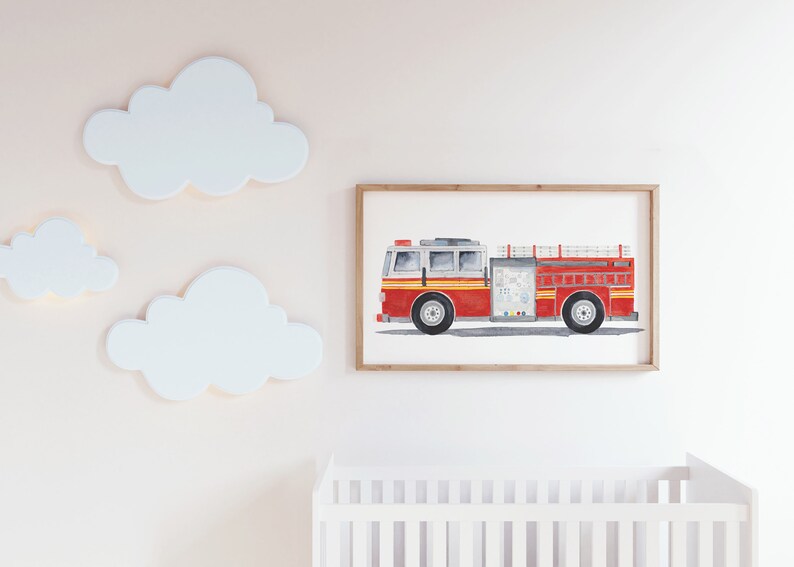 Fire Truck Art Print, Fire Truck Poster, Vehicle Prints, Boys Room Wall ...