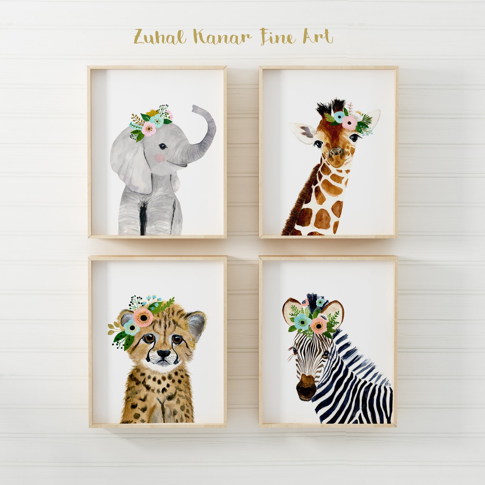 Safari Babies, Set of 4 Prints, Animal Paintings, Zebra, Elephant ...