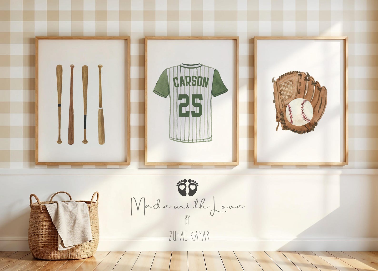 Personalized Baseball Print Set, Green Sports Nursery Decor - Etsy
