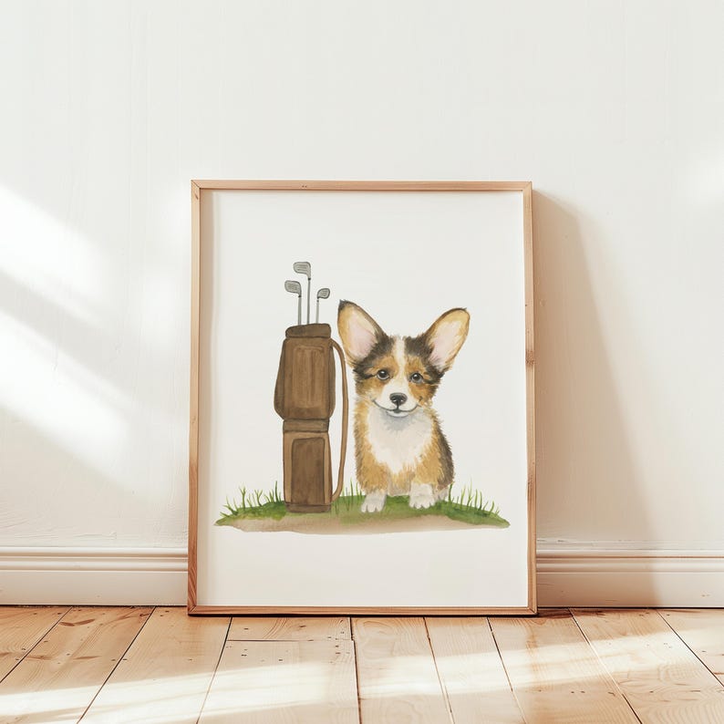 Golden Retriever Golf Prints, Watercolor Golf Puppy Nursery Art Set of ...