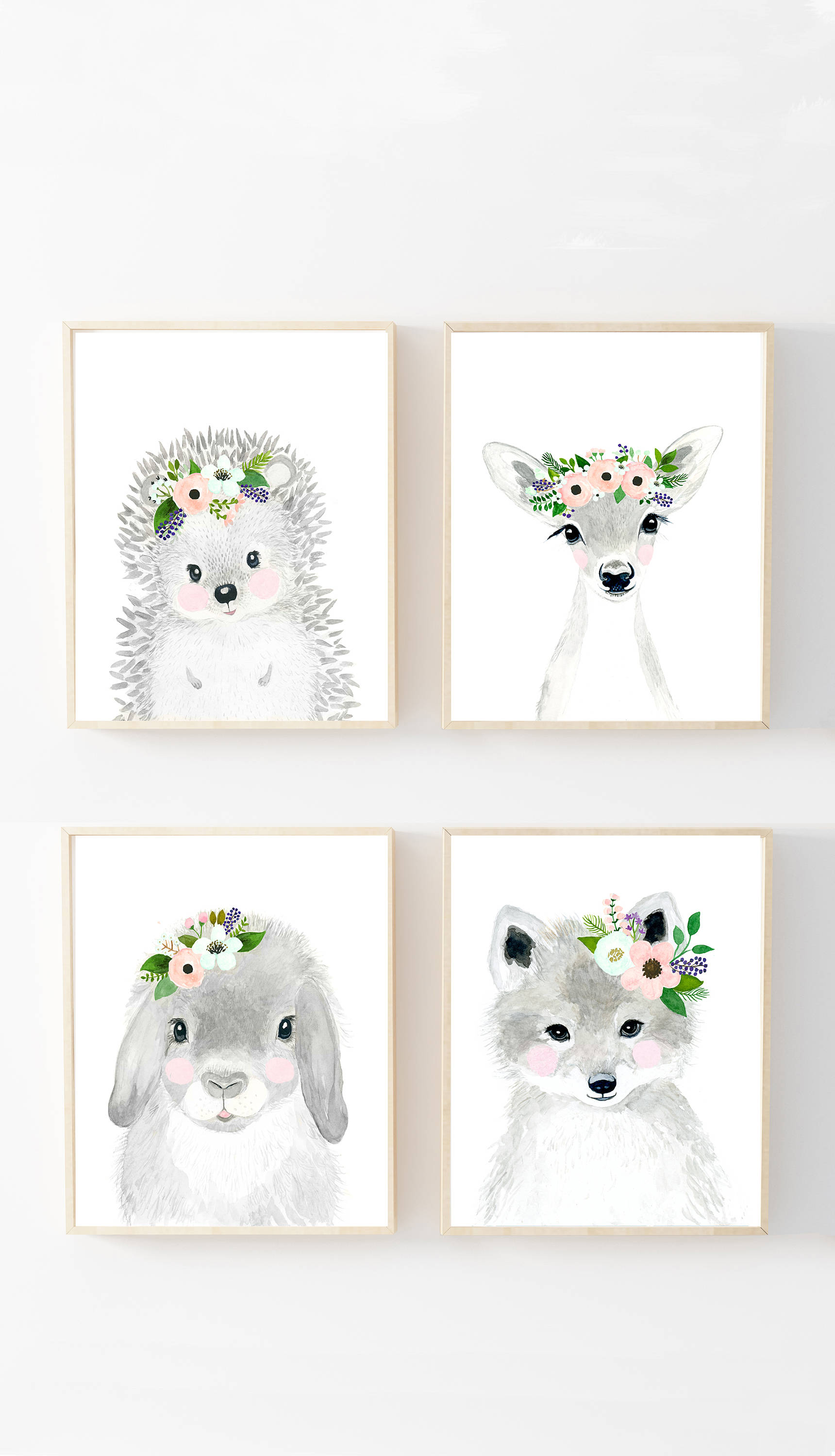 Animal Print Set, Set of 4 Prints, Bunny, Fox, Deer,hedgehog, Woodland ...