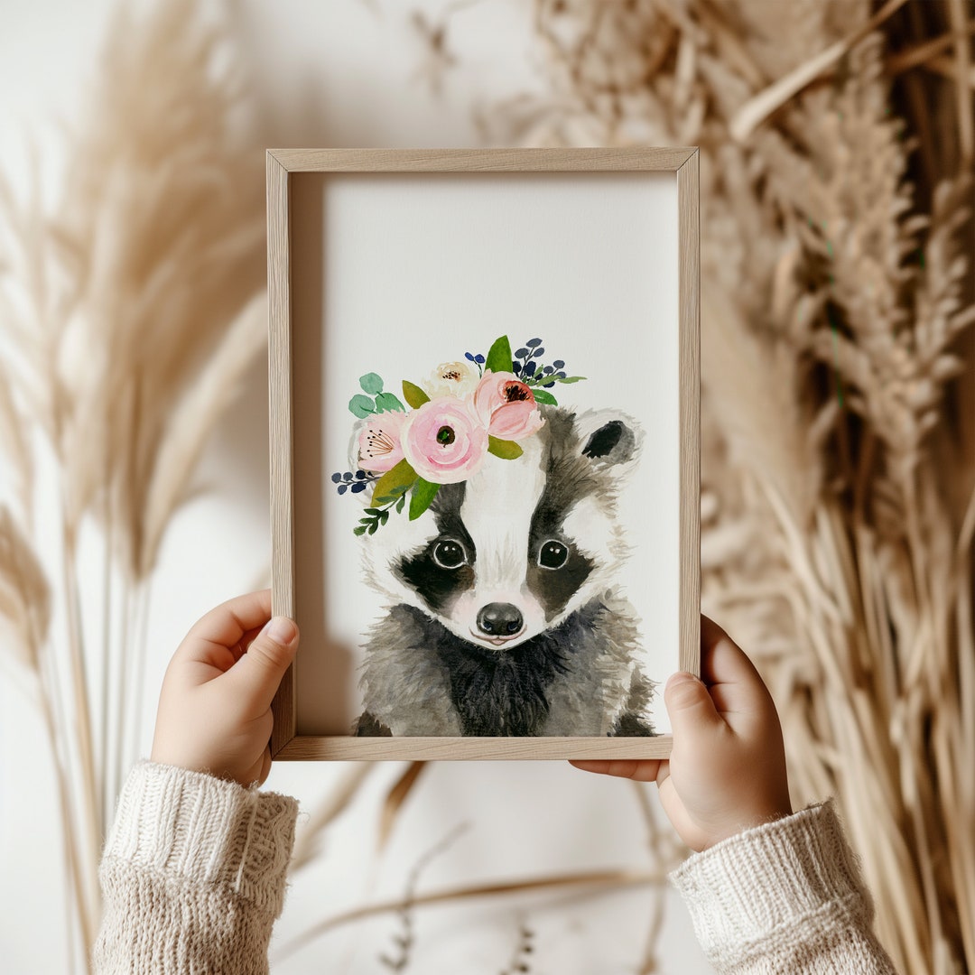 Badger Art Print, Woodland Nursery Decor, Nursery Wall Art, Badger Art ...
