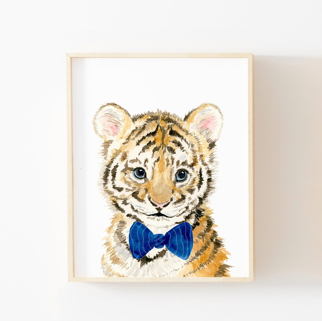 Nursery Prints, Navy Bow Tie Tiger Cub, Animal Nursery Prints, Tiger ...