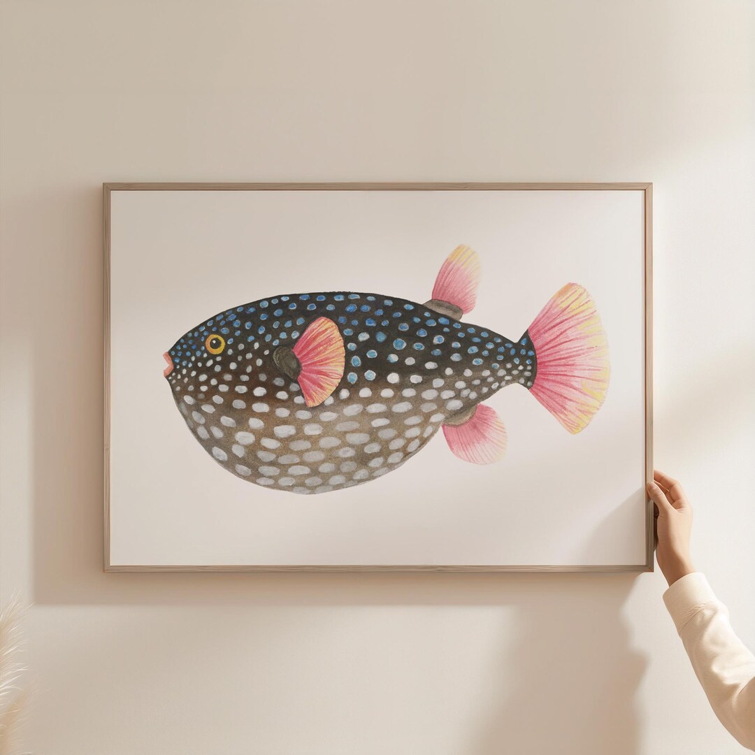 Puffer Fish Art Print, Watercolor Globe Fish, Puffer Fish Kitchen Decor ...