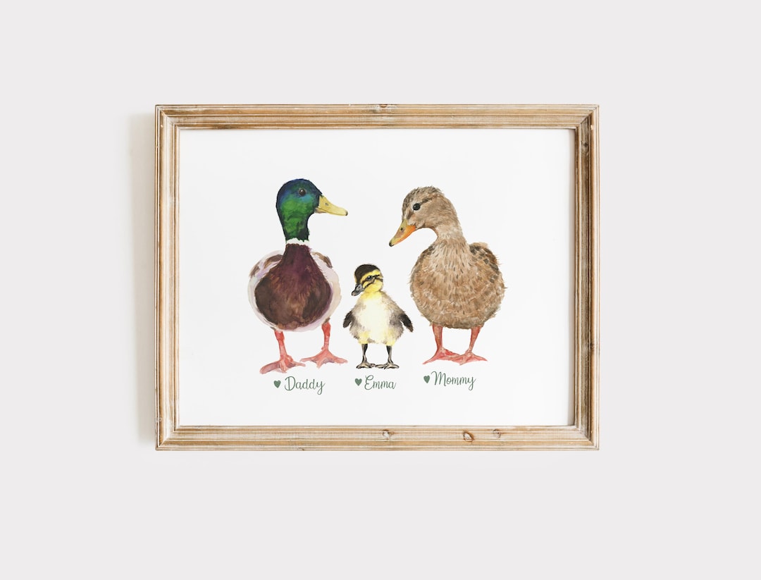 Duck Nursery Art Print, Watercolor Mallard Duck Print, Personalized ...